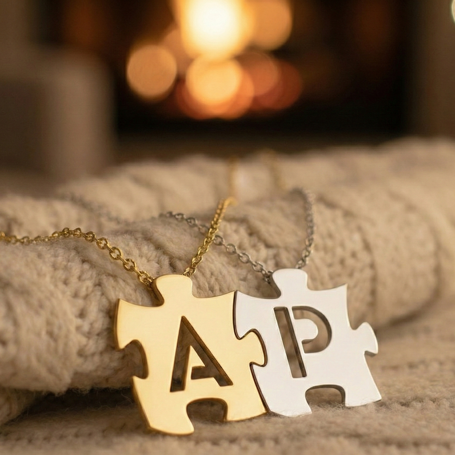 Puzzle Initials Necklace - Personalized Initial in Sterling Silver or ...
